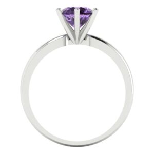 Clara Pucci 1.0 ct Round Cut Solitaire Simulated Alexandrite Engagement Bridal Promise Anniversary Ring in 18K White Gold Size 3.5