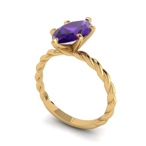 Clara Pucci 2ct Marquise Cut Custom Engraving Rope Twisted Knot Amethyst Engagement Wedding Solitaire W/Accent Ring 18K yellow Gold 6.5