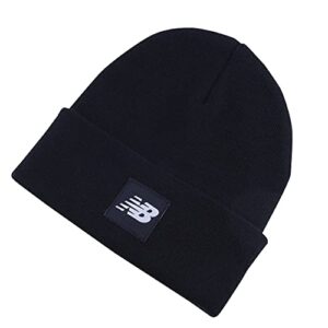 new balance men's and women's woven nb logo cuffed knit beanie, one size, black