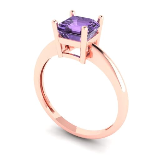 Clara Pucci 1.0 ct Asscher Cut Solitaire Simulated Alexandrite Engagement Bridal Promise Anniversary Ring 18K Rose Gold Size 3.75