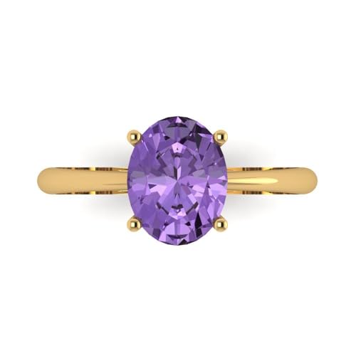 Clara Pucci 2.0 ct Oval Cut Solitaire Simulated Alexandrite Engagement Wedding Bridal Promise Anniversary Ring 18K Yellow Gold Size 5.5