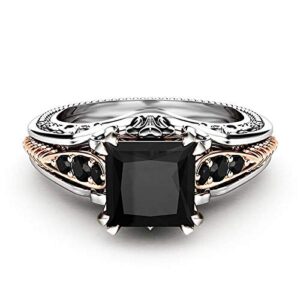 gixaxak black gem vintage ring 925 silver cut black onyx ring marcasite black cubic zirconia rings cz cocktail rings rose hollow zircon ring 8