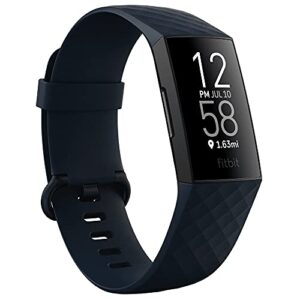 Fitbit Charge 4 Advanced Fitness Tracker W/Built-in GPS, Pay, 24/7 Heart Rate Tracking, Sleep Score, 7 Days Battery - US Model (Black & Blue S/L Bands Included) Storm Blue