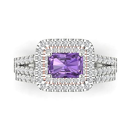 Clara Pucci 3.05ct Emerald Round Cut Customizable Halo Split Shank Alexandrite Designer Statement Ring Band Set 18K 2 tone Gold Size 3.5