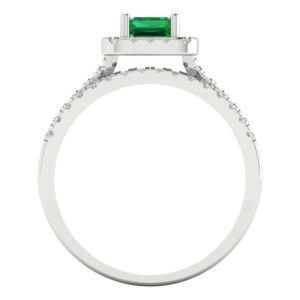 Clara Pucci 1.7ct Emerald Round Cut Laser Engraving Halo Split Shank Emerald Designer Statement Ring Band Set 18K White Gold Size 10.5