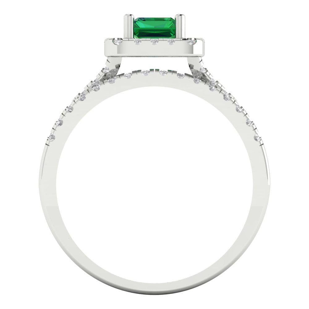 Clara Pucci 1.7ct Emerald Round Cut Laser Engraving Halo Split Shank Emerald Designer Statement Ring Band Set 18K White Gold Size 10.5