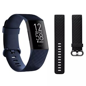 fitbit charge 4 advanced fitness tracker w/built-in gps, pay, 24/7 heart rate tracking, sleep score, 7 days battery - us model (black & blue s/l bands included) storm blue