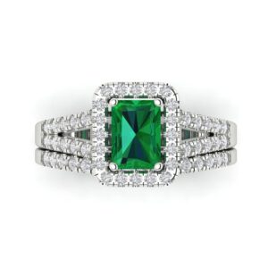 clara pucci 1.7ct emerald round cut laser engraving halo split shank emerald designer statement ring band set 18k white gold size 10.5