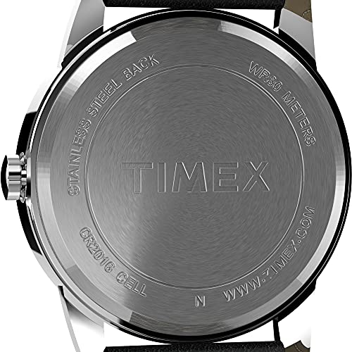 Timex Men's Easy Reader 38mm Watch – Silver-Tone Case Blue Dial with Black Leather Strap