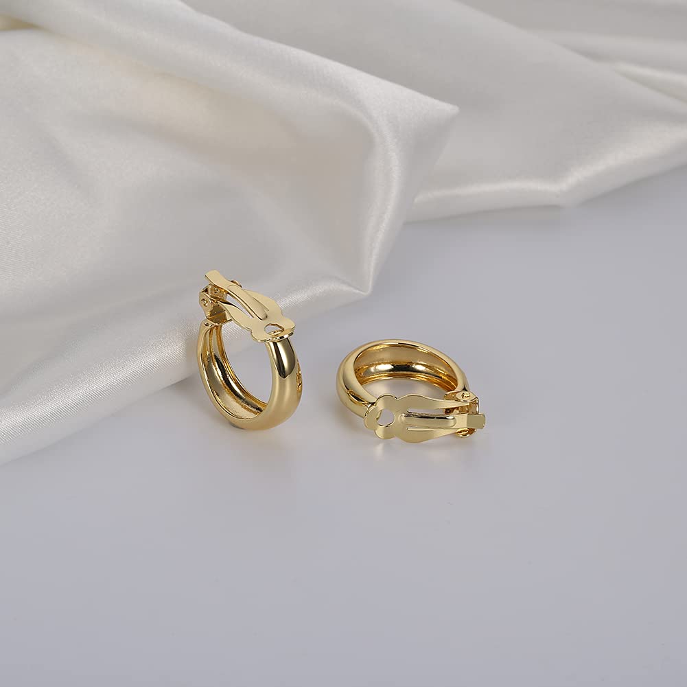 FAMARINE Gold Hoop Clip on Earrings for Women Fashion Hoops Clip Earrings Non Piercing Earrings