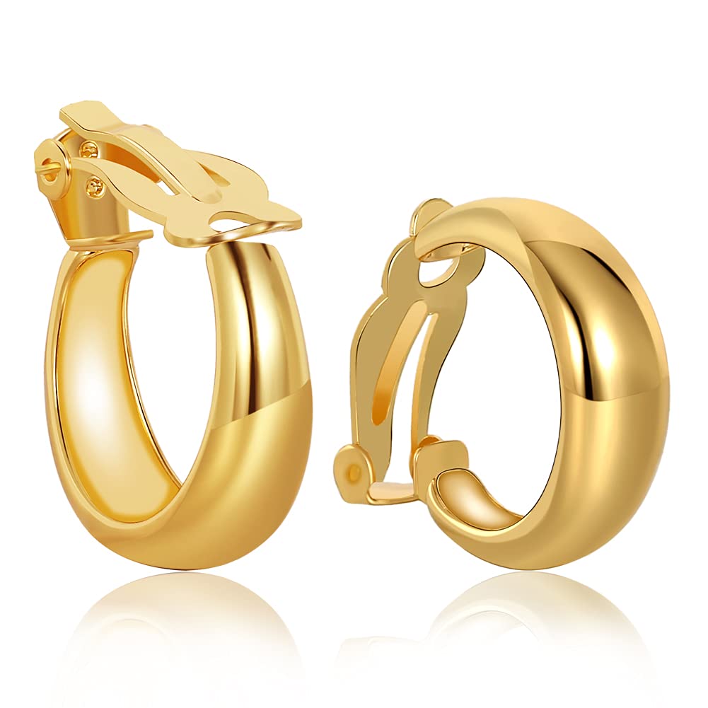 FAMARINE Gold Hoop Clip on Earrings for Women Fashion Hoops Clip Earrings Non Piercing Earrings