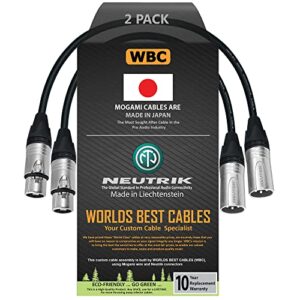 worlds best cables 2 units - 0.5 foot - balanced microphone cable custom made using mogami 2549 (black) wire and neutrik nc3mxx & nc3fxx silver xlr plugs