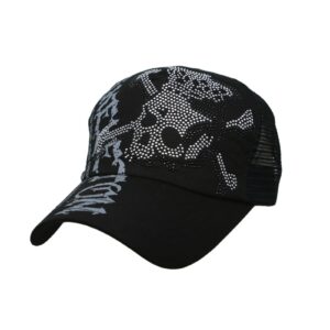 withmoons meshed baseball cap skull rhinestones trucker hat kr1751 (twoblack)