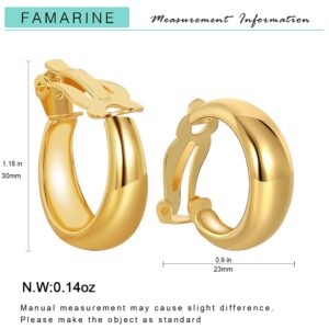 FAMARINE Gold Hoop Clip on Earrings for Women Fashion Hoops Clip Earrings Non Piercing Earrings