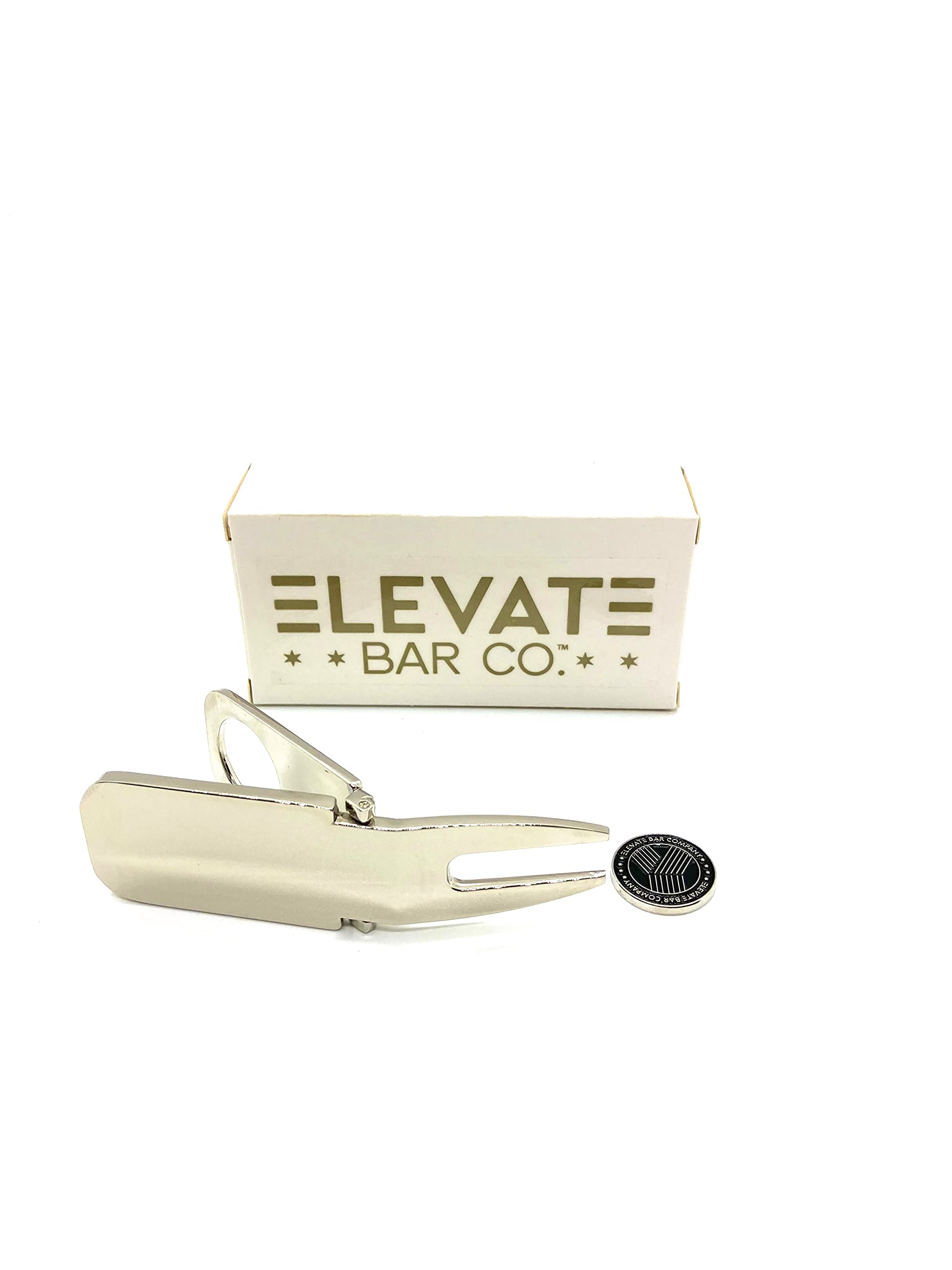 Elevate Bar Co. Multi-Use Magnetic Cigar Holder, Golf Divot & Marker Tool- Silver