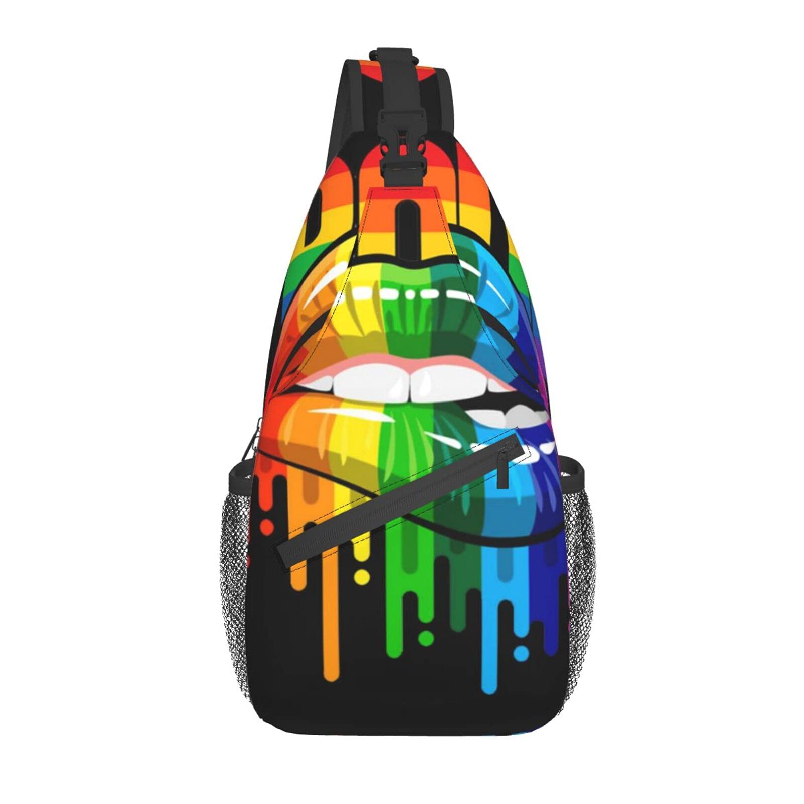 AMRANDOM Mens & Womens Shoulder Chest Sling Bags Lgbt Pride Lips Black Backpacks for Travel Outdoors Running, Fashion Casual Crossbody Bags, One Size