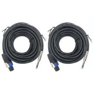 rocmuzzk 2 pack 30ft speakon to 1/4 inch male speaker cable, 30 feet 6.35mm stereo audio connection cord, 12 gauge awg wires