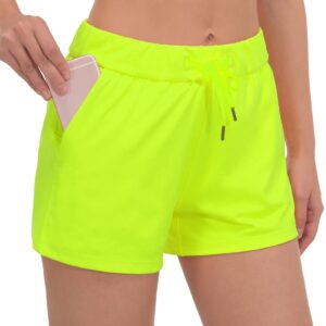 PIQIDIG Shorts for Women Running Workout Shorts Athletic Gym Shorts with Pocket Fluorescent Green