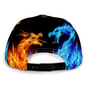 WONDERTIFY Fiery Dragons Baseball Cap Chinese Medieval Myth Fantasy Flame Monster Snapback Hat Unisex Trucker Hat Hip Hop Plaid Flat Bill Brim Adjustable Blue Red