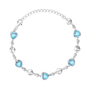 carleen march birthstone bracelet sterling silver aquamarine bracelet for women heart station tennis bracelet jewelry gifts valentines day gifts for women