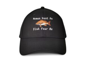 hepandy women want me fish fear me embroidered baseball caps for men, adjustable black trucker hats embroidery snapback cotton animals dad hat