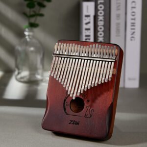 Kalimba 21 Key Thumb Piano Naughty Cat Pattern Portable Musical Instrument Gifts for Kids Amateur and Beginner (Gradient Coffee)