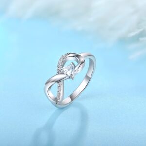 STARCHENIE Infinity Promise Ring 925 Sterling Silver Angel Wings Heart Ring for Women Size 8