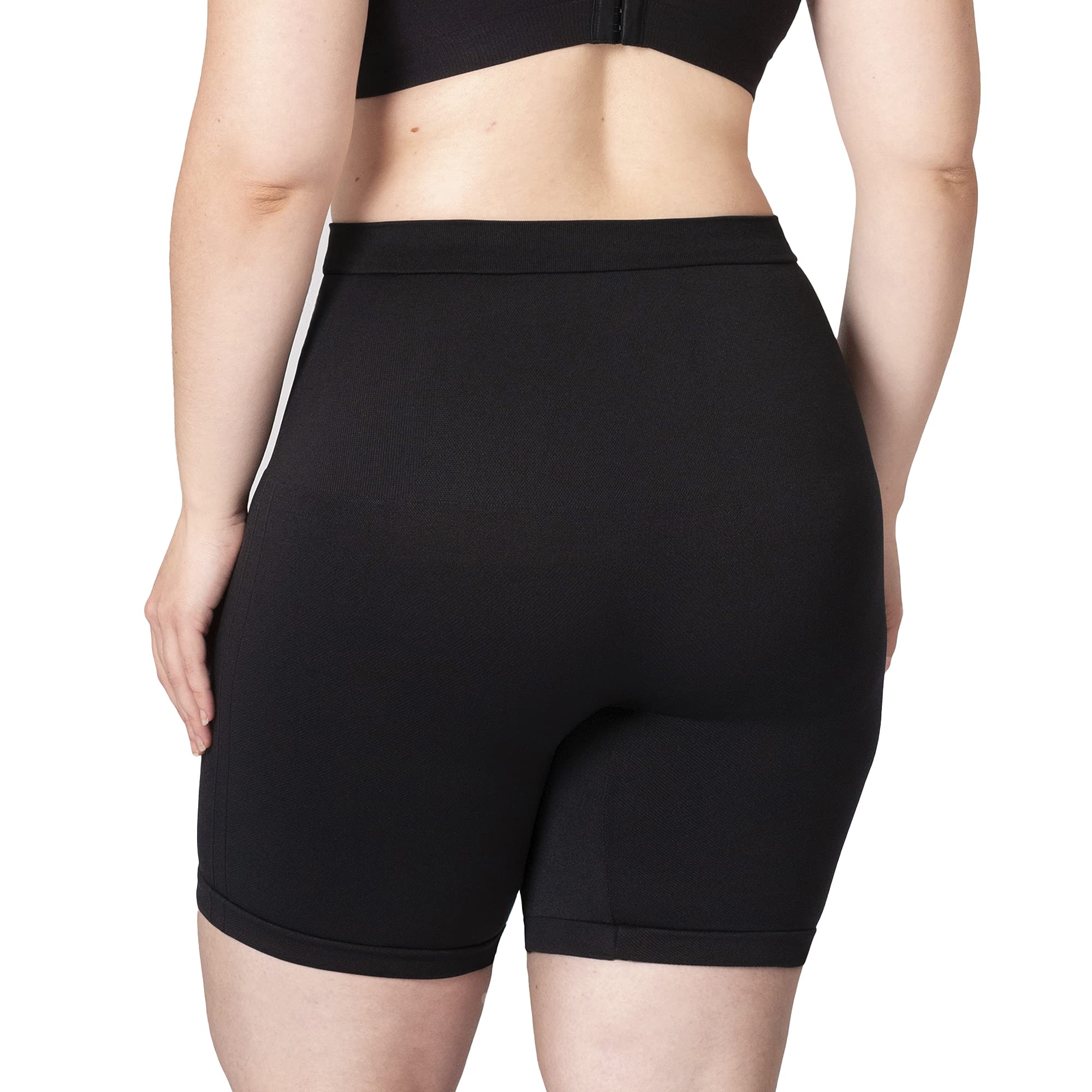 SHAPERMINT Fresh Control Mid-Waist Shaper Biker Shorts for Women - Tummy to Back Control, Anti-Slip Silicone Strip, Twill Stitch - Summer Essential, Small to Plus Size Black