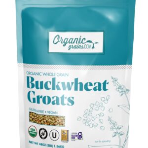 Organic Grains Organic Hulled Buckwheat Groats - 3 Lbs. (48 Oz.) - The Top Organic Buckwheat Ingredient For Your Buckwheat Food Needs! - Non GMO, Kosher, & Vegan