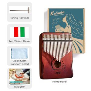 Kalimba 21 Key Thumb Piano Naughty Cat Pattern Portable Musical Instrument Gifts for Kids Amateur and Beginner (Gradient Coffee)