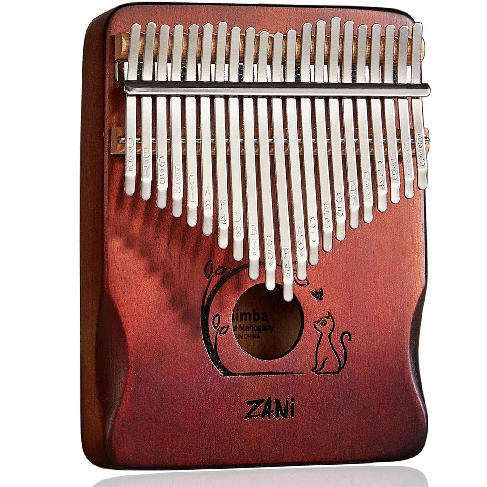 Kalimba 21 Key Thumb Piano Naughty Cat Pattern Portable Musical Instrument Gifts for Kids Amateur and Beginner (Gradient Coffee)