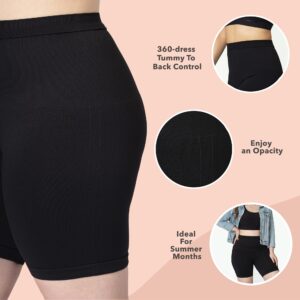 SHAPERMINT Fresh Control Mid-Waist Shaper Biker Shorts for Women - Tummy to Back Control, Anti-Slip Silicone Strip, Twill Stitch - Summer Essential, Small to Plus Size Black