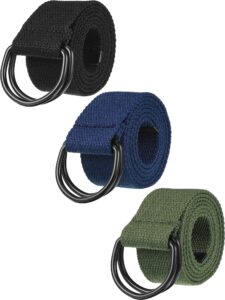 funtery 3 pieces men canvas belt with metal double d ring buckle military style casual belts fabric canvas waist belts closure canvas cloth belts for men and women (army green, black, dark blue)