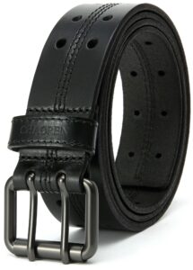 chaoren black leather belt - 38mm double prong, handmade and durable