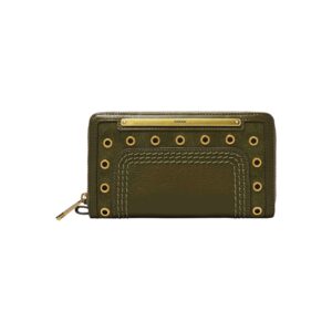 fossil women's liza eco leather wallet zip around clutch with wristlet strap, green moss