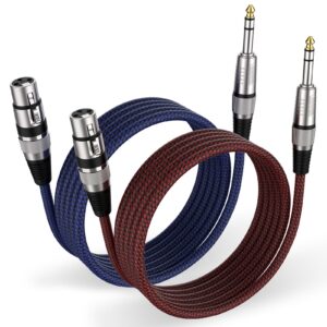 furui xlr female to 1/4 inch cable 6ft 2pack, nylon braided microphone cable 6.35mm trs to xlr female balanced cable compatible with shotgun microphone, recording studios and more