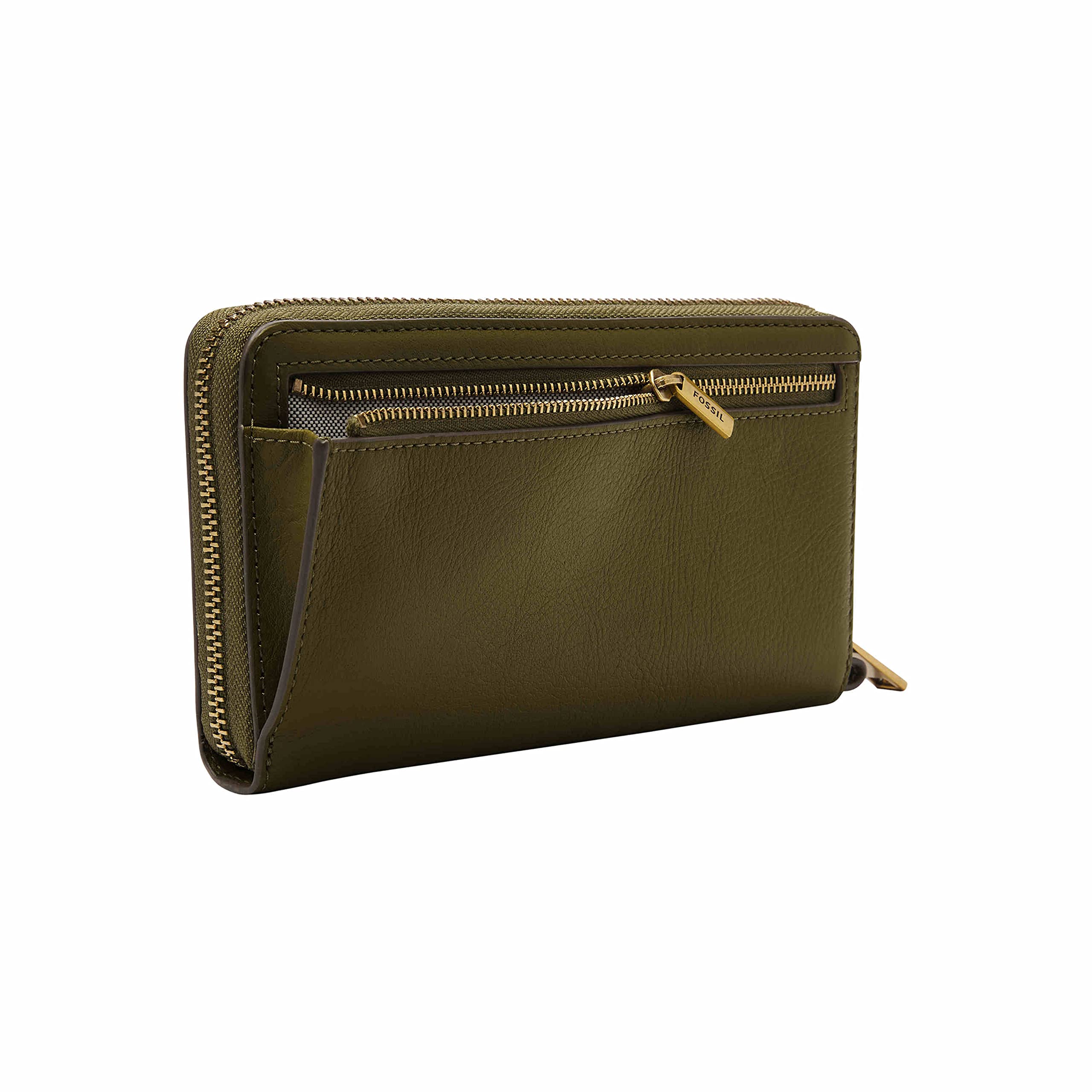 Fossil Women's Liza Eco Leather Wallet Zip Around Clutch with Wristlet Strap, Green Moss