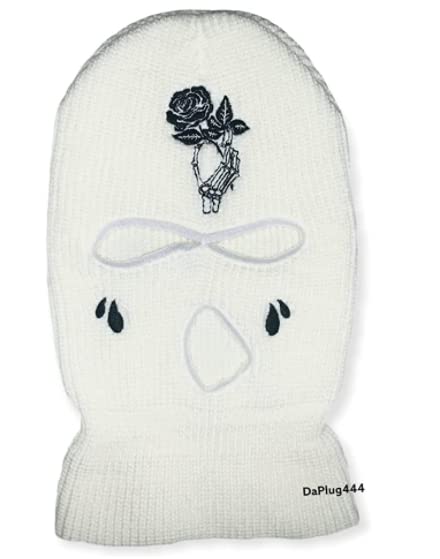 3-Hole Knitted White Dead Rose Full Face Cover Ski Mask, Winter Balaclava Warm Knit for Outdoor Sports (Sold by DaPlug444)