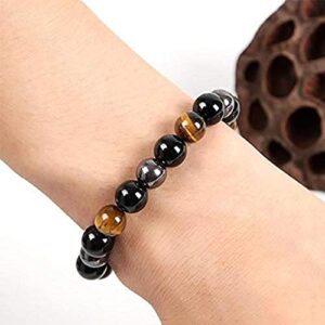 Tiger Eye Black Obsidian Crystal Bracelet for Energy Protection - Crown Chakra Reiki Healing - Bring Prosperity and Luck - Meditation Natural Stone Bracelet for Men and Women