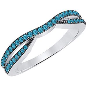 indi gold & diamond jewelry created round cut swiss blue topaz gemstone 925 sterling silver 14k white gold finish diamond contour wedding guard band ring for women's