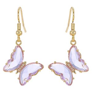 cz butterfly glass drop dangle earrings for women teen girls 925 sterling silver post pin cubic zirconia gold plated hypoallergenic nickel free cute charms dangling stud earring dainty dainty