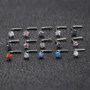 MILACOLATO 20G Nose Rings 316L Surgical Stainless Steel Nose Ring Studs L Shaped Studs Rings CZ Nose Ring Labret Nose Piercing Jewelry for Men Women