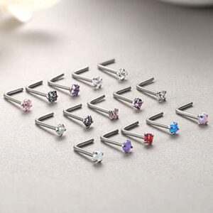 MILACOLATO 20G Nose Rings 316L Surgical Stainless Steel Nose Ring Studs L Shaped Studs Rings CZ Nose Ring Labret Nose Piercing Jewelry for Men Women