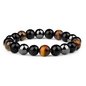 tiger eye black obsidian crystal bracelet for energy protection - crown chakra reiki healing - bring prosperity and luck - meditation natural stone bracelet for men and women