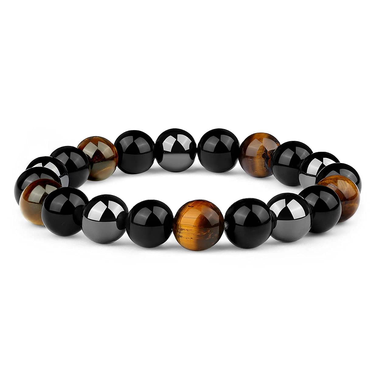 Tiger Eye Black Obsidian Crystal Bracelet for Energy Protection - Crown Chakra Reiki Healing - Bring Prosperity and Luck - Meditation Natural Stone Bracelet for Men and Women