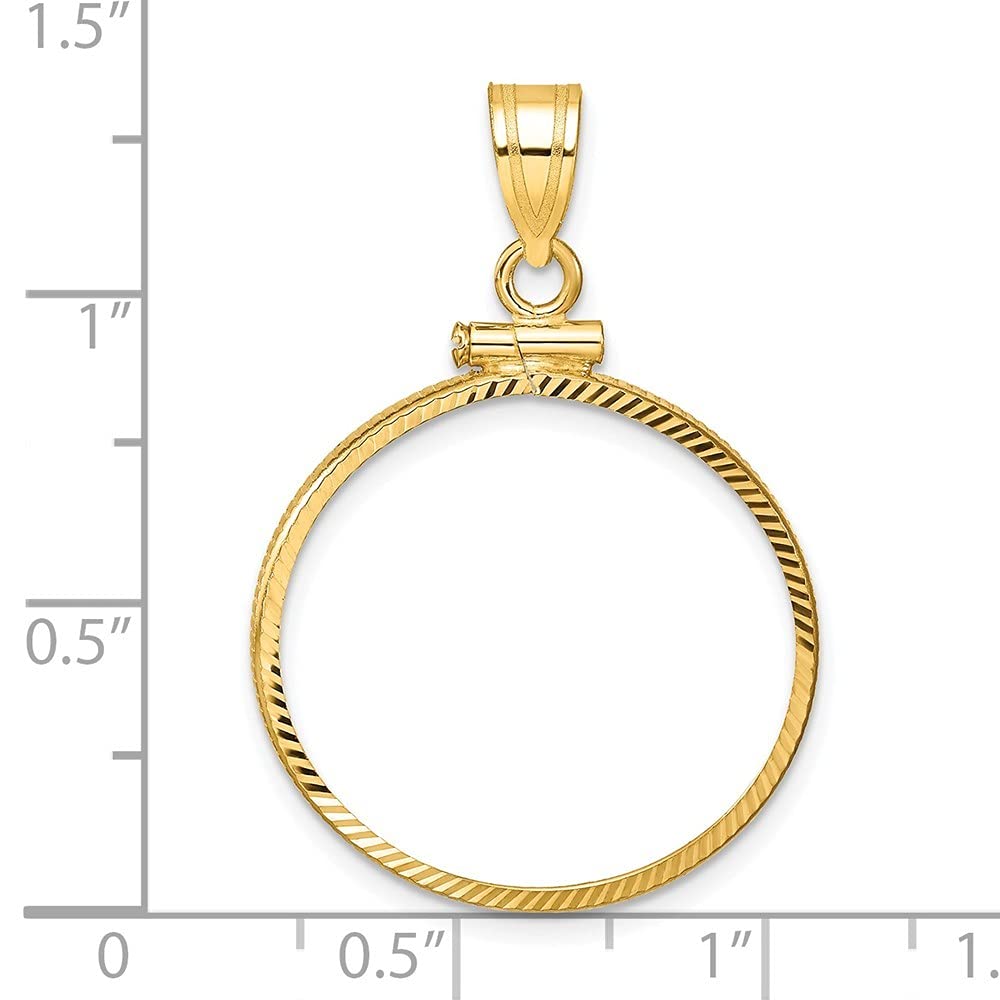 Roy Rose Jewelry Gold Coin Pendant Mounting - 22mm Coin Size - Reeded Edge Diamond-cut Bezel Design - 14K Yellow Gold - Screw Top with Bail