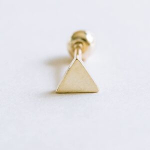 ONDAISY 14K Solid Yellow Gold 6mm Jewelry Triangle Pyramid Ear Studs Post Barbell Earring Piercing For Women Sensitive Ears