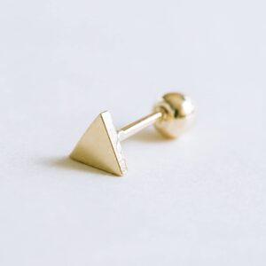 ONDAISY 14K Solid Yellow Gold 6mm Jewelry Triangle Pyramid Ear Studs Post Barbell Earring Piercing For Women Sensitive Ears