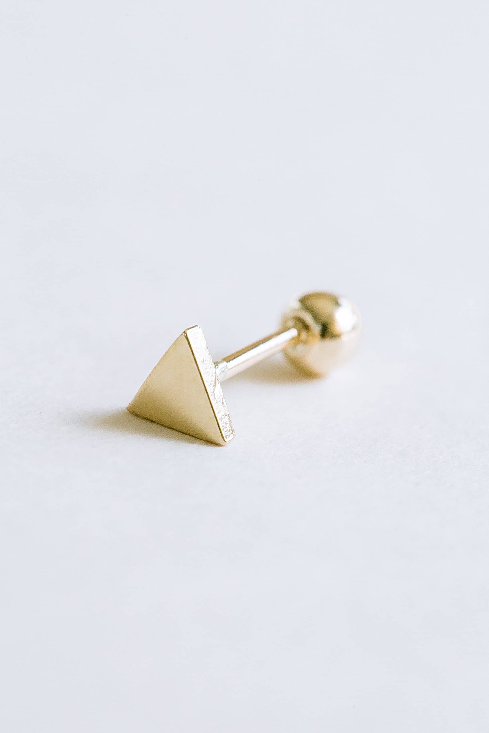 ONDAISY 14K Solid Yellow Gold 6mm Jewelry Triangle Pyramid Ear Studs Post Barbell Earring Piercing For Women Sensitive Ears