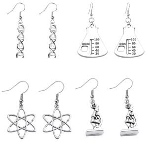 diyanmmy 4 pairs unique charm electroplating alloy earrings fashion individual bottle hexagonal gene sequence and microscope earrings punk simulation gift (4pair alloy earrings)